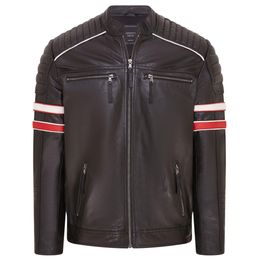 Schwarze gesteppte Biker-Rennjacke aus Leder f&uuml;r Herren &ndash; Brevik