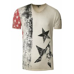 Rusty Neal USA T-Shirt Stars and Stripes V-Neck im Used-Look