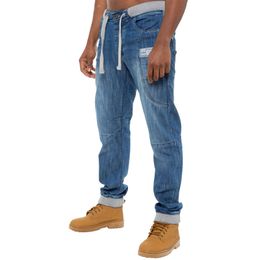 Enzo | Mens Denim Cuffed Jogger Jeans - Blau