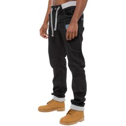 Enzo | Mens Denim Cuffed Jogger Jeans - Schwarz/Blau