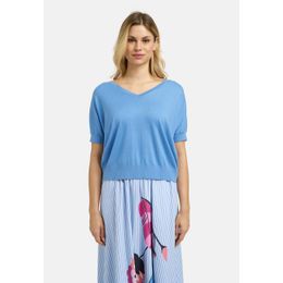 V-Ausschnitt-Pullover Milano Italy, Damen, Gr. L, blau, Feinstrick, Material: 40% Viskose, 30% Polyamid, 20% Polyester, 10% Kaschmir, unifarben, regular fit normal, V-Ausschnitt, Fledermaus&auml;rmel Rippb&uuml;ndchen, Pullover, aus Feinstrick