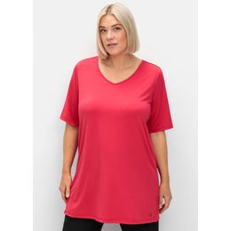 Funktionsshirt sheego "Funktionsshirt", Damen, Gr. 52/54, pink (sorbet pink), 90% Polyester, 10% Elasthan, unifarben, Rundhals, Shirts Funktionsshirt