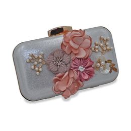 Abendtasche Steuer "Perlen, Glassteine mit Blumenzierde", Damen, Gr. B/H/T: 140cm, silber, Taschen Abendtasche