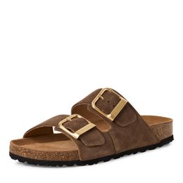 Pantolette Tamaris, Damen, Gr. 38, dunkelbraun, Leder, unifarben, Schuhe Pantolette, Hausschuh, Schlappen mit zwei verstellbaren Schnallen