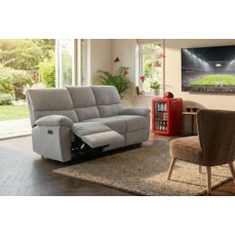 3-Sitzer Home Affaire "LANNOY, manuelle o. elelektrische Relaxfunktion in 2 Sitzen, USB A/C", grau (hellgrau), B:201cm H:96cm T:94cm, Sofas, Liegefunktion (105-150), Reclinersofa, Webstoff, Federkern