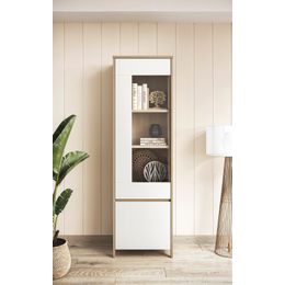 Vitrine Home Affaire "Stranda, Hochschrank im Scandi-Style, moderne Glasvitrine", wei&szlig; (wei&szlig; skandi eiche), B:58cm H:195cm T:39cm, FSC-zertifizierter Holzwerkstoff, Schr&auml;nke, Vitrine, Rahmenoptik, ausreichend Stauraum, vielseitig einsetzbar, 58 cm breit