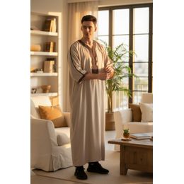 Beige marokkanische Thobe-Robe f&uuml;r Herren Djellaba Gandoura Eid Jubba LFS-HM66