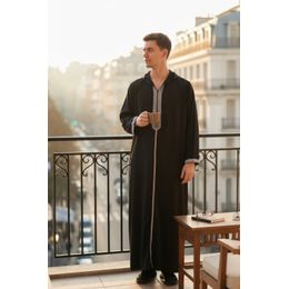 Herren Schwarz Eid Kapuzen marokkanische Thobe Robe Djellaba Gandoura Ramadan Jubba LFS- HM3