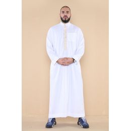 Herren Wei&szlig;e Thobe Jubba Emirati Islamische Arabische Eid Stickerei Kaftan Jubbah Robe