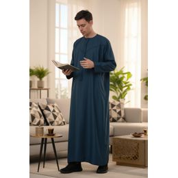Herren blau Ramadan Eid marokkanische Jubba Robe Kaftan Djellaba Thobe LFS -TT-008