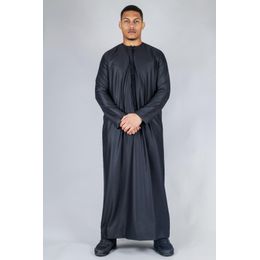 Schwarzer Herren-Thobe, emiratisch-islamischer Jubba-Gewand, Eid-Gewand mit Quasten, normale Passform