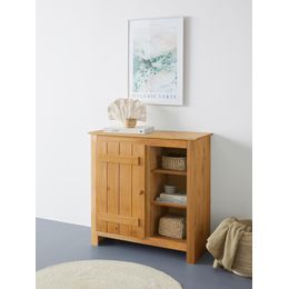 Stauraumschrank OTTO HOME "Bertram", beige (natur gebeizt, gewachst), B:90cm H:90cm T:38cm, MDF, Massivholz, Schr&auml;nke, Stauraumschrank, Massivholz,4 verstellbare Einlegeb&ouml;den, Magnetverschluss,H&ouml;he 90 cm