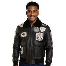 Herren True Black Top Gun A2 Leder Bomberjacke-Perth