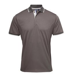 Premier Mens Coolchecker Contrast Pique Polo Shirt (Dunkelgrau/Silber)