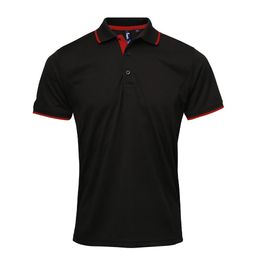 Premier Mens Coolchecker Contrast Pique Polo Shirt (Schwarz/Rot)