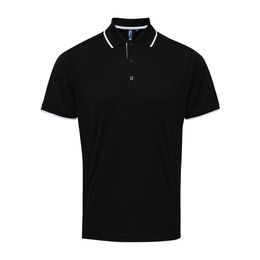 Premier Mens Coolchecker Contrast Pique Polo Shirt (Schwarz/Wei&szlig;)