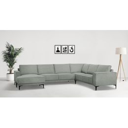 Wohnlandschaft OTTO HOME "OLAND U-Form, XXL, B: 342 cm, Skandi-Design", blau (sapphire), B:342cm H:85cm T:260cm, 100% Polyester, Sofas, Wohnlandschaft, Skandi-Design in Struktur, Flachgewebe, Luxus-Microfaser, Boucle