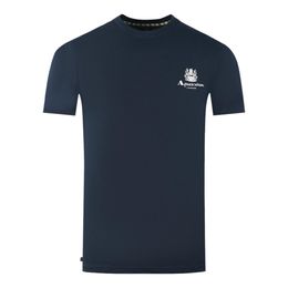 Aquascutum London Aldis Marke Logo auf Brust Marineblau T-Shirt