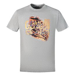 Cavalli Class Geschnittenes Tigerprint Bold Logo Graues T-Shirt