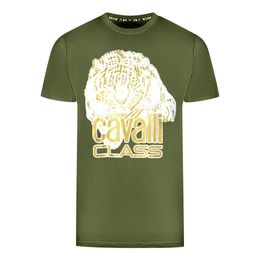 Cavalli Class gro&szlig;es Tiger-Logo gr&uuml;nes T-Shirt