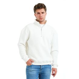 JUSTEVER Herren-Sweatshirt mit Stehkragen, halbgeschlossenem Rei&szlig;verschluss und erh&ouml;hter Passform in Ecru - Prime