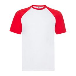 Fruit of the Loom - T-Shirt f&uuml;r Herren - Baseball kurz&auml;rmlig (Wei&szlig;/Rot)