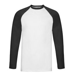 Fruit of the Loom - T-Shirt f&uuml;r Herren - Baseball Lang&auml;rmlig (Wei&szlig;/Schwarz)