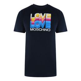 Love Moschino Marineblaues T-shirt Gr&ouml;&szlig;e L Mit Buntem Love-logo