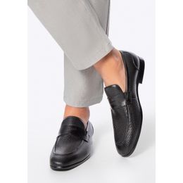 Wittchen Herren-Ledermokassins mit Fischgr&auml;tmuster, Schwarz, Echtleder