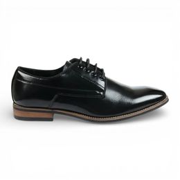 Schwarze, klassische Derby-Brogue-Schn&uuml;rschuhe f&uuml;r Herren mit schlichter Zehenpartie