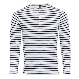 Premier - "Long John" T-Shirt Krempel&auml;rmel f&uuml;r Herren (Wei&szlig;/Marineblau)