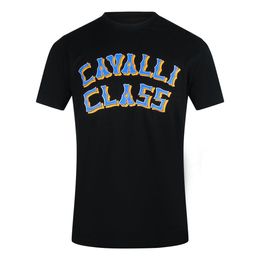 Schwarzes T-shirt Mit Mehrlagigem Logo Von Cavalli Class
