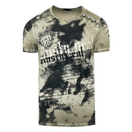 Rusty Neal T-Shirt Verwaschen mit Logo Print und Knopfleiste