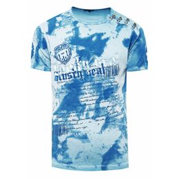 Rusty Neal T-Shirt Verwaschen mit Logo Print und Knopfleiste