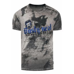 Rusty Neal T-Shirt Verwaschen mit Logo Print und Knopfleiste