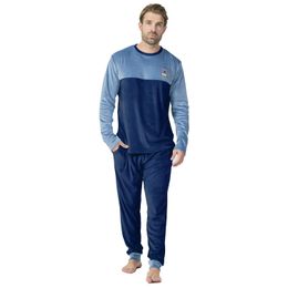 MUNICH Lang&auml;rmeliger Herren-Pyjama mit Rundhalsausschnitt aus Samt MU3