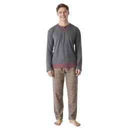 Lang&auml;rmliger Herren-Pyjama aus Baumwolle mit halbem Ausschnitt JJBEP5902