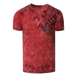 Rusty Neal V-Neck T-Shirt Verwaschen mit Seitlichem Logo Print