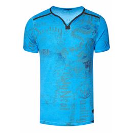 Rusty Neal V-Neck T-Shirt Verwaschen mit Prints und Wildleder Details