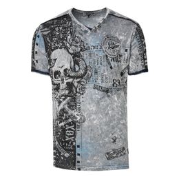 Rusty Neal V-Neck T-Shirt mit All Over Skull X Snake Print und Wildleder-Details