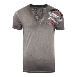 Rusty Neal V-Neck T-Shirt Verwaschen mit Seitlichem Print
