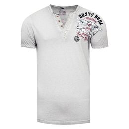 Rusty Neal V-Neck T-Shirt Verwaschen mit Seitlichem Print