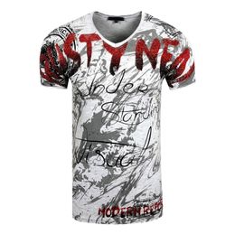 Rusty Neal V-Neck T-Shirt im Strass-Stein-Design