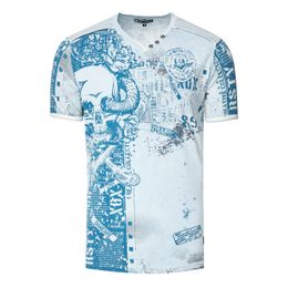Rusty Neal V-Neck T-Shirt mit All Over Skull X Snake Print und Wildleder-Details