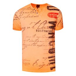 Rusty Neal V-Neck T-Shirt mit Seitlichem Logo-Print