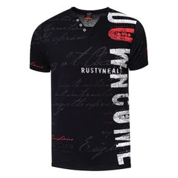 Rusty Neal V-Neck T-Shirt mit Seitlichem Logo-Print