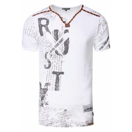 Rusty Neal V-Neck T-Shirt mit Wildleder-Details und Nieten-Verlauf