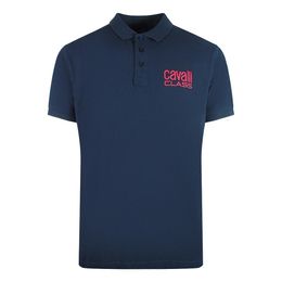 Cavalli Class Poloshirt mit auff&auml;lligem Logo in Marineblau
