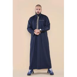 Herren Navy Thobe Jubba Emirati Islamische Arabische Eid Stickerei Kaftan Jubbah Robe