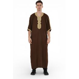 Herren Ramadan Brown Marokkanische Thobe Robe Djellaba Gandoura Eid Jubba- HM67